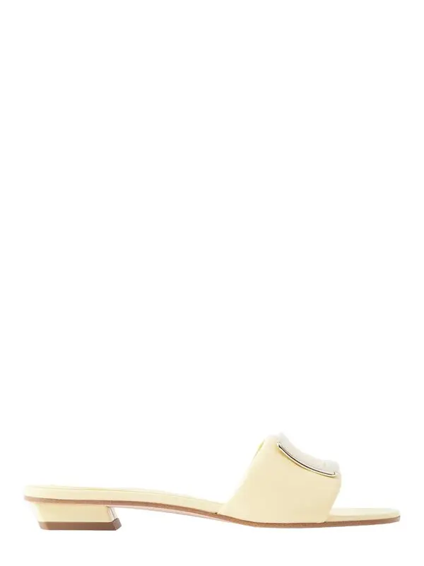 ROGER VIVIER 20 Buckled Padded Leather Mules - Pastel Yellow