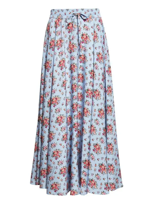 Dolce & Gabbana Floral Bouquets Gathered Stretch Charmeuse A-line Midi Skirt - Mazzolini Fiori Fcel