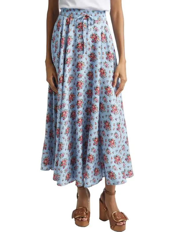 Dolce & Gabbana Floral Gathered Stretch Charmeuse A-line Midi Skirt - Mazzolini Fiori Fcel