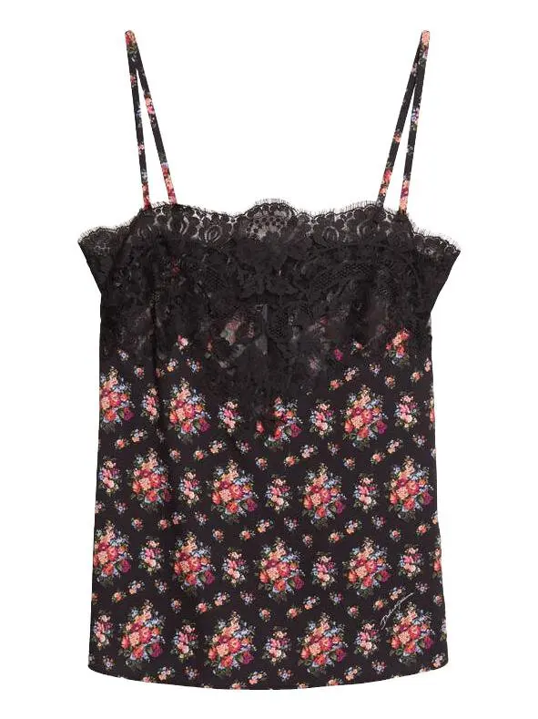 Dolce & Gabbana Lace Trim Floral Stretch Charmeuse Camisole - Mazzolini Fiori Fner