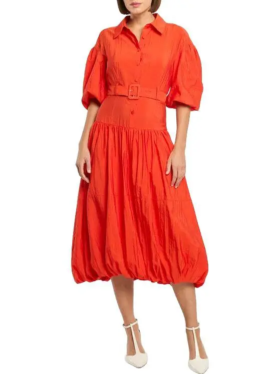 Cinq À Sept Daliah Belted Shirtdress - Red Tangerine