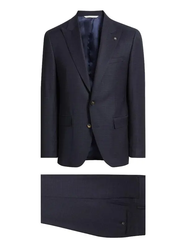 JACK VICTOR Engel Microcheck Peak Lapel Wool Suit - Navy