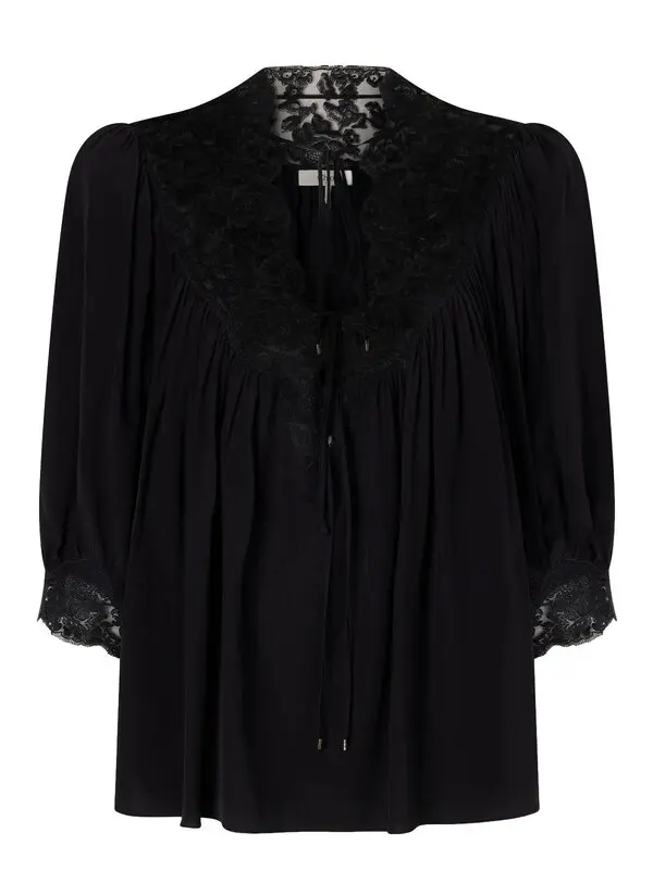 Chloé Lace-trimmed Organic Silk Crepe De Chine Blouse - Black