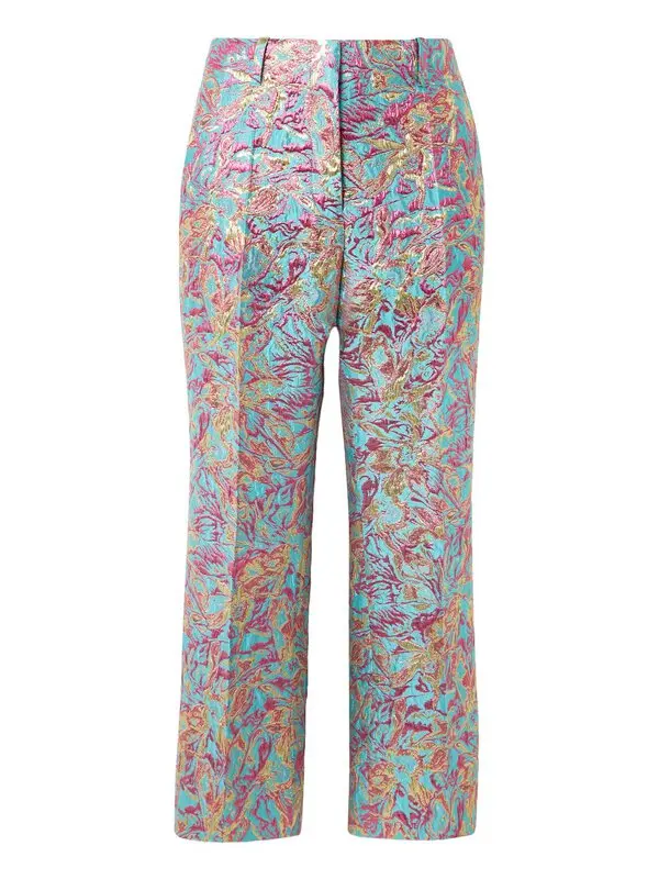 Dries Van Noten Cropped Metallic Jacquard Straight-leg Pants - Blue