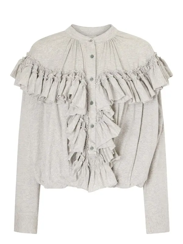 Dries Van Noten Ruffled Cotton-jersey Blouse - Gray