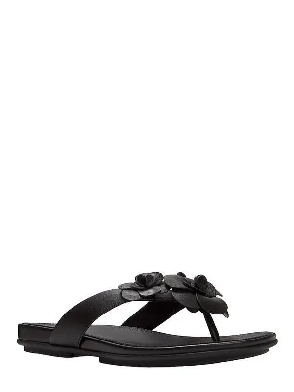 Fitflop S Gracie Flower Leather Flip Flops - Black