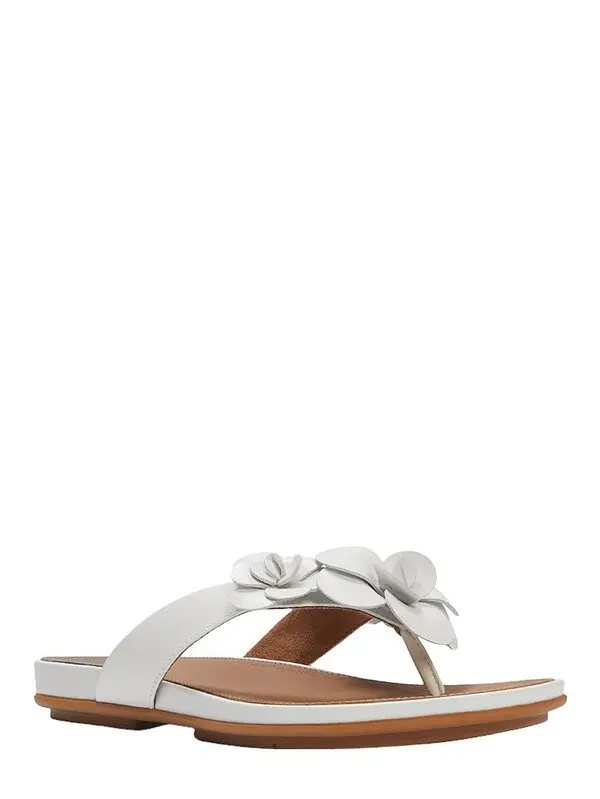 Fitflop Gracie Flower Leather Flip Flops - Urban White