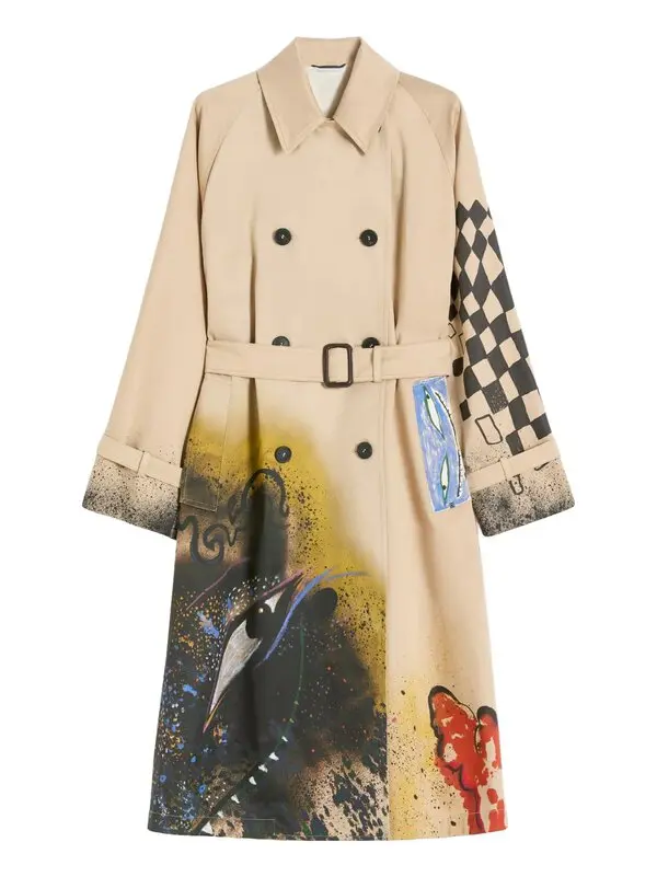 Max Mara Trench Coat In Patterned Water-repellent Gabardine - Skin Orient