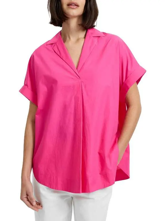French Connection Cotton Poplin Popover Top - Electric Pink