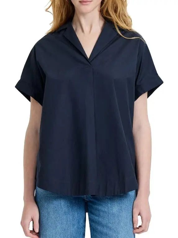 French Connection Cotton Poplin Popover Top - Marine
