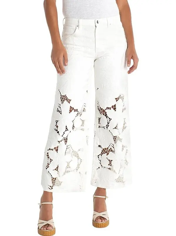 LIVERPOOL Stride Mid Rise Wide Leg Jeans - Ivory Bloom