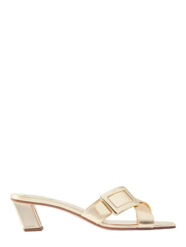 ROGER VIVIER Buckled Metallic Leather Mules - Gold