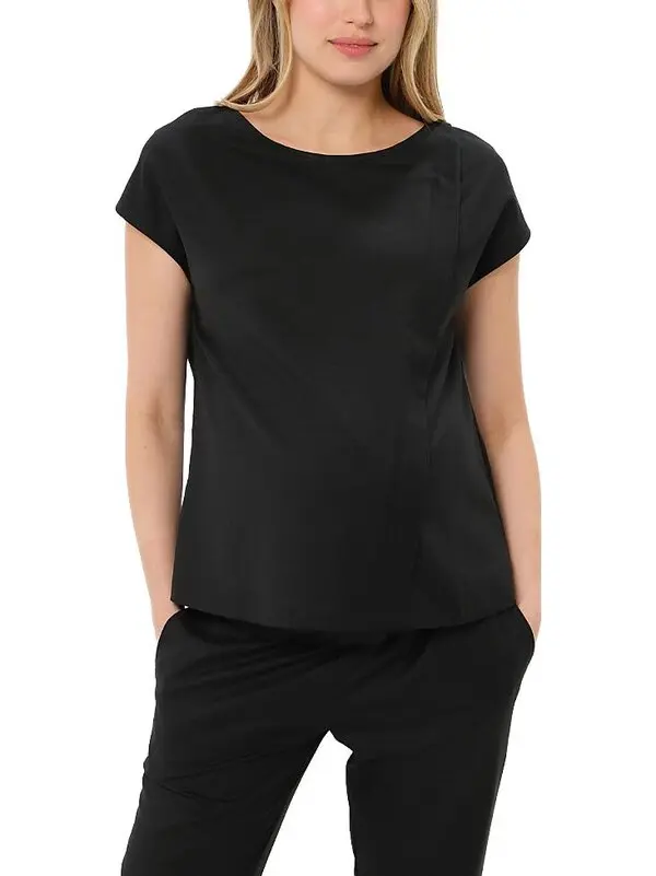 MARION Concealed Nursing Zip Satin Maternity Shell Top - Black