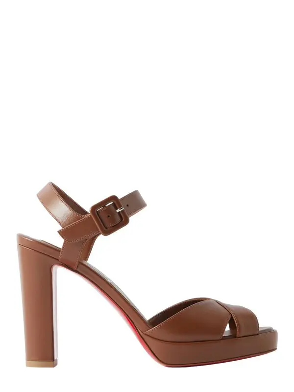 CHRISTIAN LOUBOUTIN Cora 100 Leather Platform Sandals - Brown