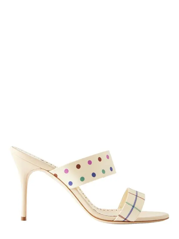 Manolo Blahnik Ralotapla 90 Printed Twill Mules - Cream
