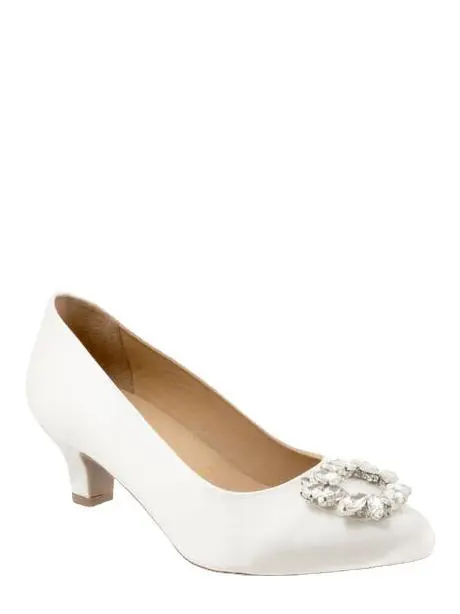 Trotters Kitten Heel Pumps - White Satin