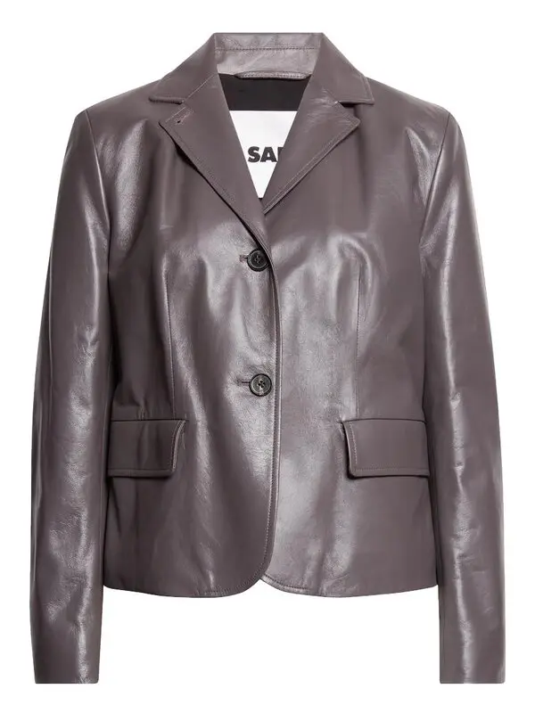JIL SANDER Crop Napa Leather Blazer - Volcanic Glass