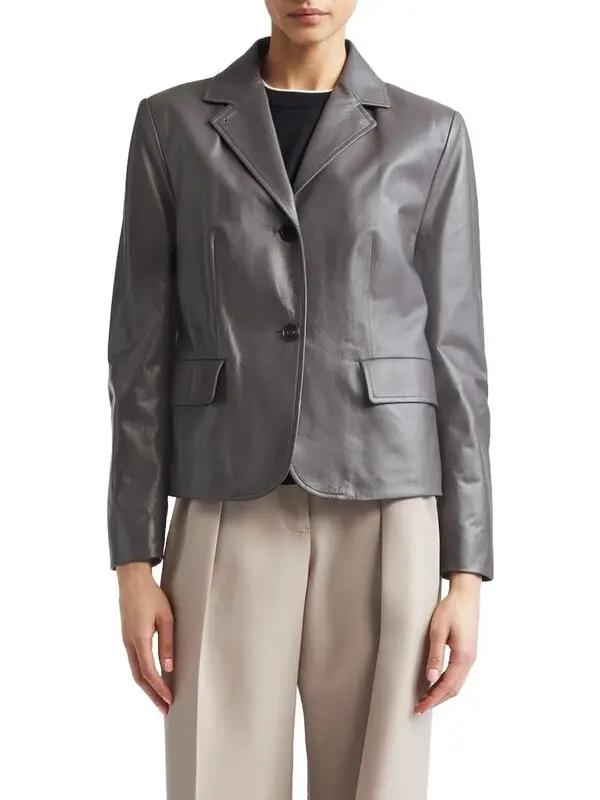 JIL SANDER Cropped Napa Leather Blazer - Volcanic Glass
