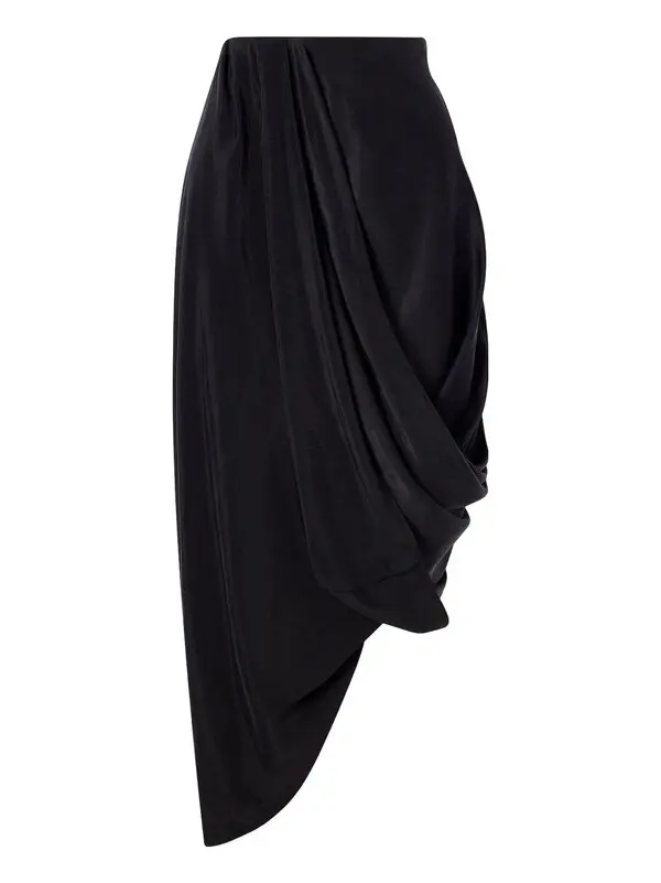 MAISON MARGIELA Asymmetric Gathered Satin Midi Skirt - Black