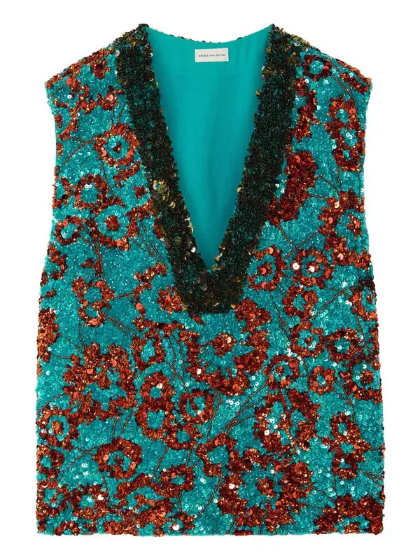 Dries Van Noten Embellished Satin Vest - Multi
