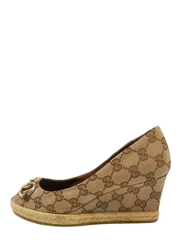 Gucci Gg Canvas Espadrille Wedge Pumps - Neutrals