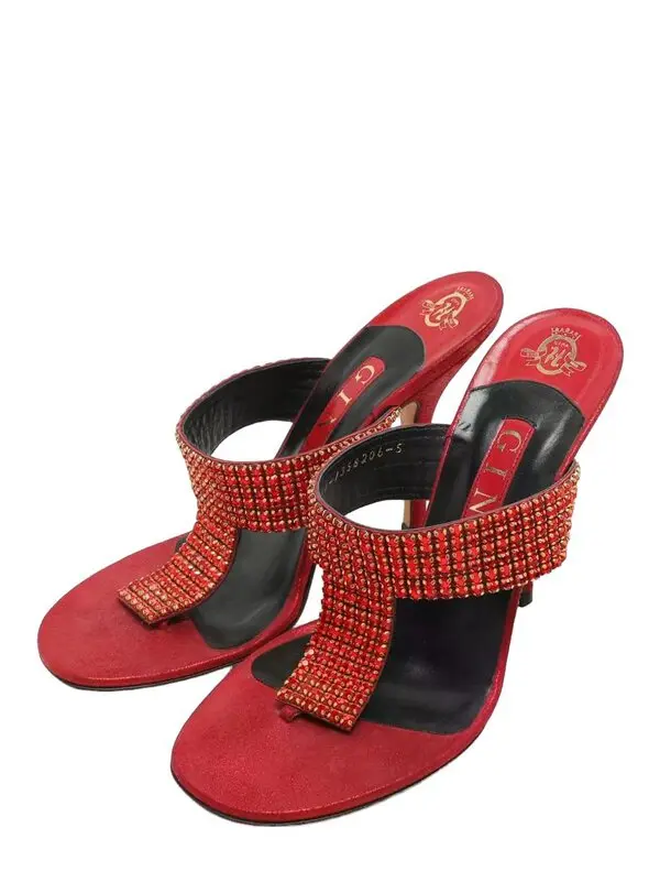 GINA Embellished Leather Stiletto Heel Slides - Red