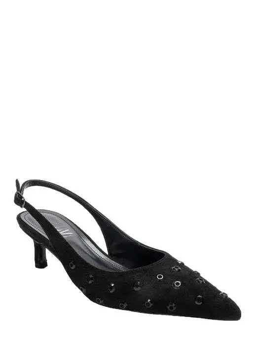 PROLOGUE SHOES Lorex Embellished Stiletto Slingback Pumps - Black Suede
