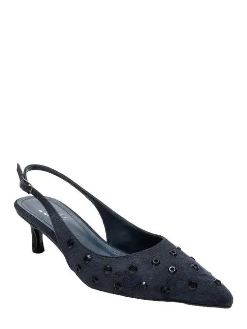 PROLOGUE SHOES Lorex Embellished Stiletto Slingback Pumps - Navy Suede
