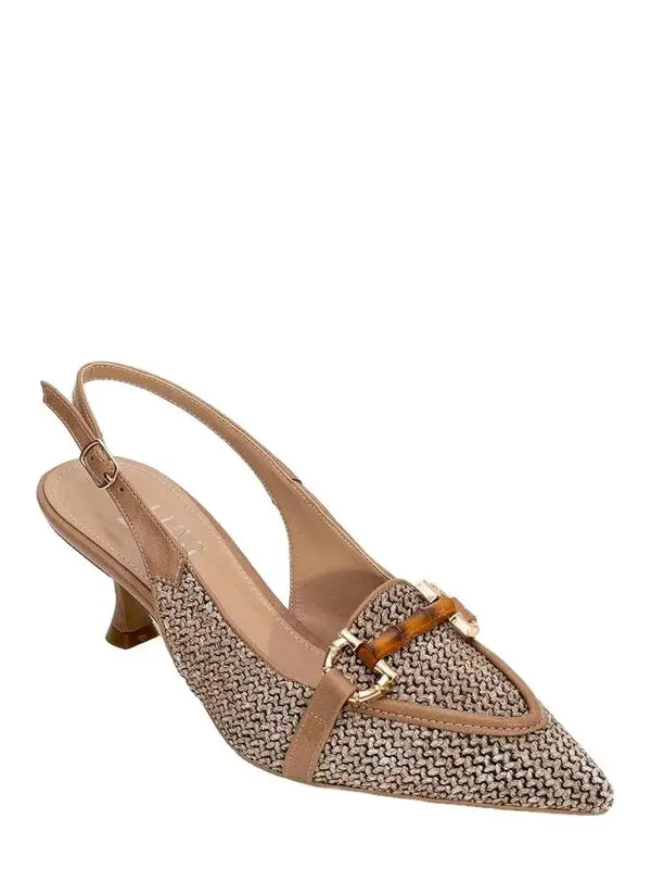 PROLOGUE SHOES Osca Pointed Toe Buckled Slingback Pump - Beige