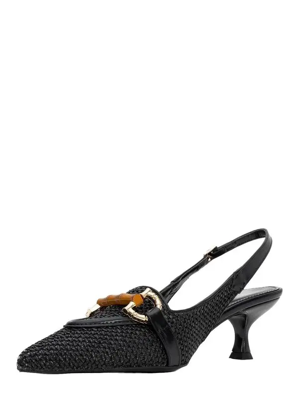 PROLOGUE SHOES Osca Pointed Toe Buckled Slingback Pump - Black