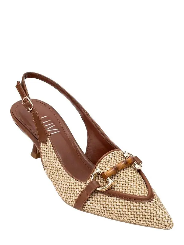 PROLOGUE SHOES Osca Pointed Toe Buckled Slingback Pump - Cognac