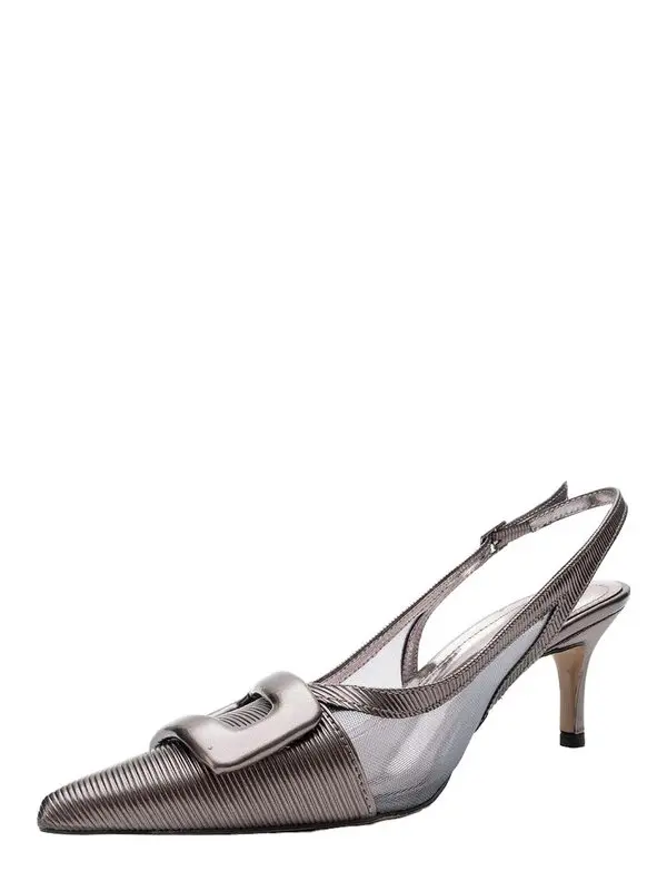 PROLOGUE SHOES Pointed Toe Slingback Stiletto Pumps - Platinum