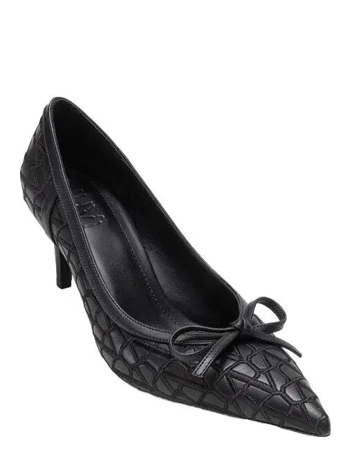 PROLOGUE SHOES Camden Bow Pointed Toe Pumps - Black Pattern