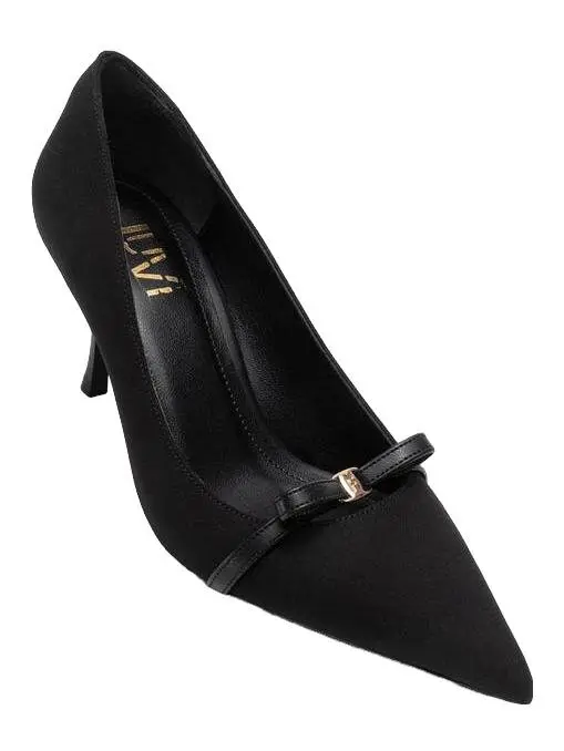 PROLOGUE SHOES Pointed Toe Pump With Bow Detailing - Black