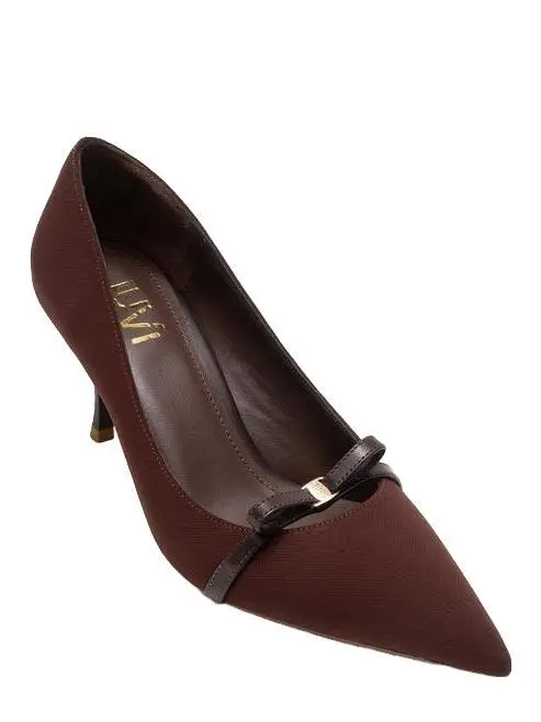 PROLOGUE SHOES Annie Bow Pointed Toe Pump - Brown