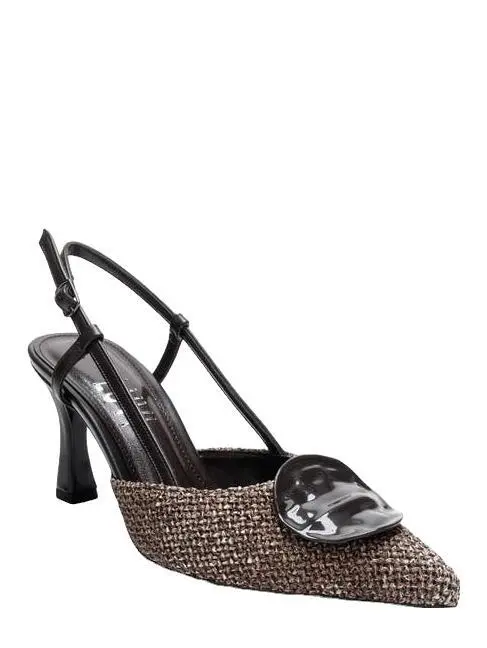 PROLOGUE SHOES Levia Woven Slingback Pumps - Brown