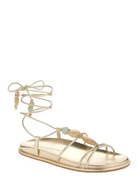 STUART WEITZMAN Majorca Ankle Tie Sandal - Light Gold Liquid Metallic
