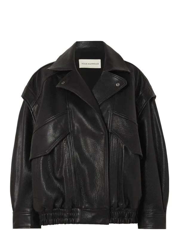 Nour Hammour Micah Oversized Paneled Textured-leather Jacket - Black