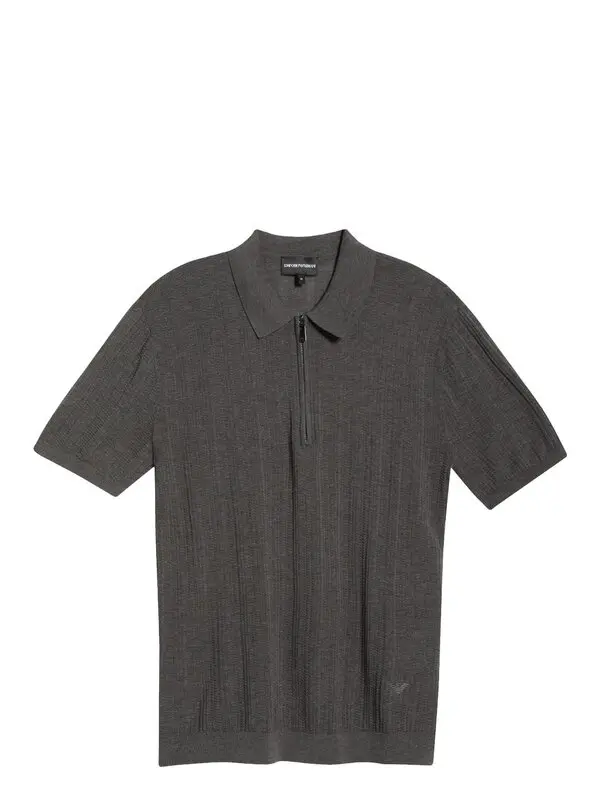 Emporio Armani Textured Quarter Zip Polo - Grey