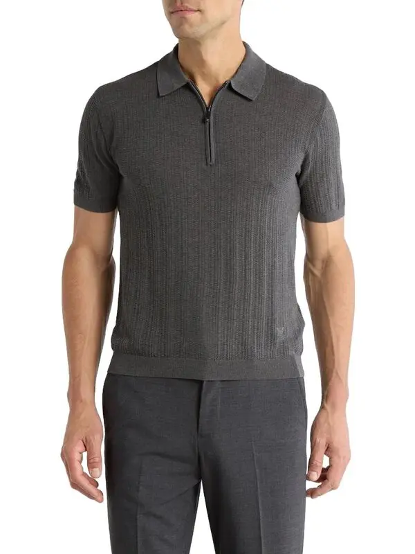 Emporio Armani Textured Quarter Zip Polo - Grey