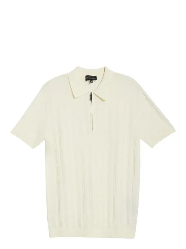 Emporio Armani Textured Quarter Zip Polo - Off White