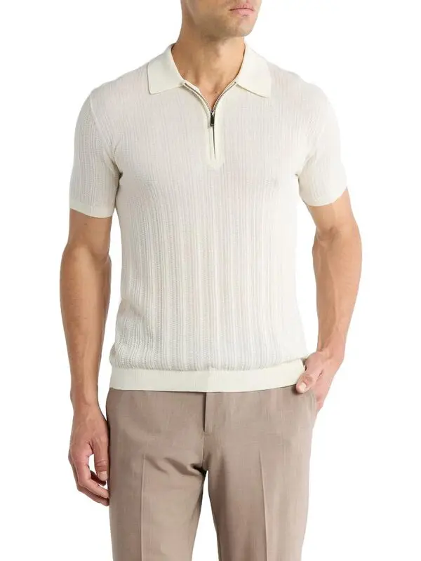 Emporio Armani Textured Quarter Zip Polo - Off White