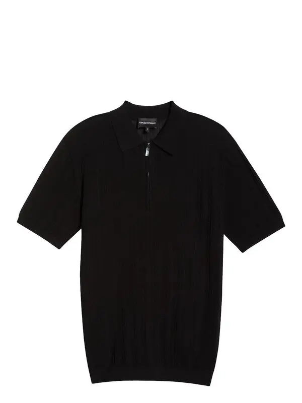 Emporio Armani Textured Quarter Zip Polo - Solid Black