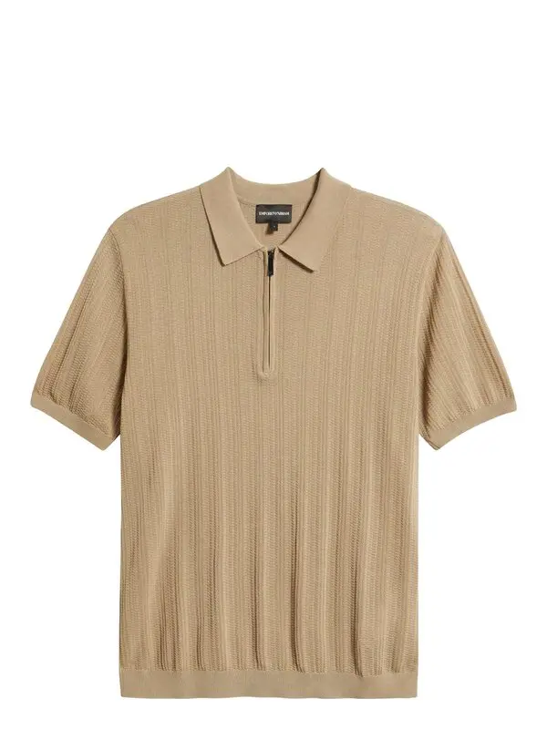 Emporio Armani Textured Quarter Zip Polo - Tan
