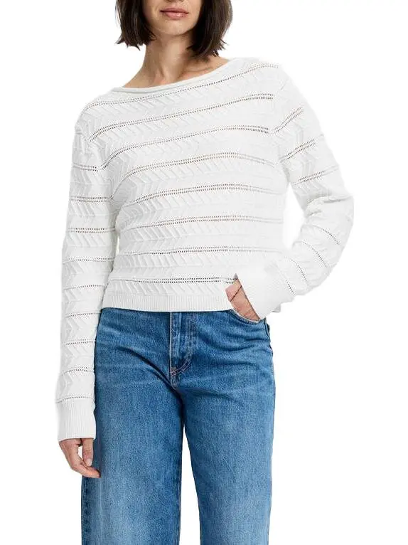 French Connection Mozart Open Stitch Stripe Cotton Sweater - Summer White