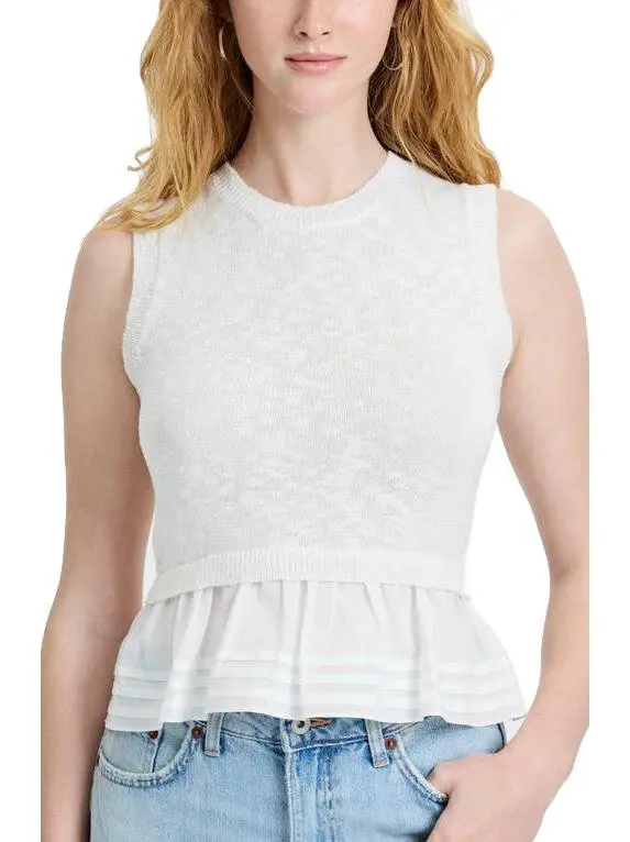 French Connection Pascale Mixed Media Sleeveless Top - 10-summer White
