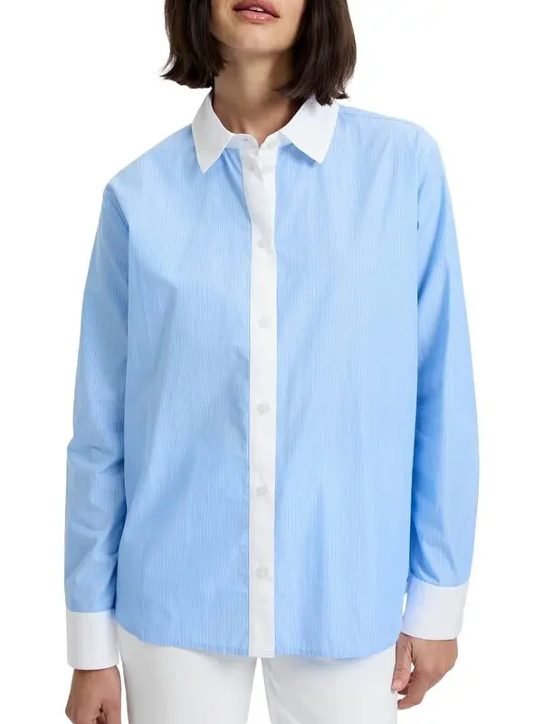 French Connection Striped Cotton Poplin Button-up Shirt - Blue Hydrangea Summer