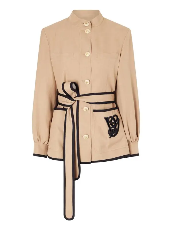 Valentino Garavani Belted Embroidered Twill Jacket - Beige