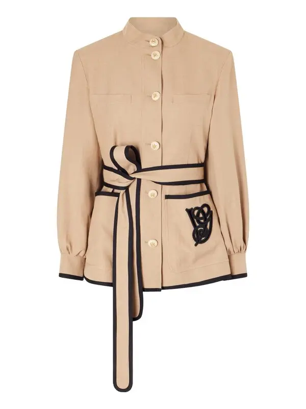 Valentino Garavani Belted Embroidered Twill Jacket - Neutrals
