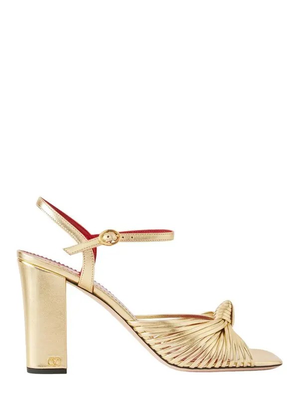 Valentino Garavani Annet Knotted Metallic Leather Sandals - Gold